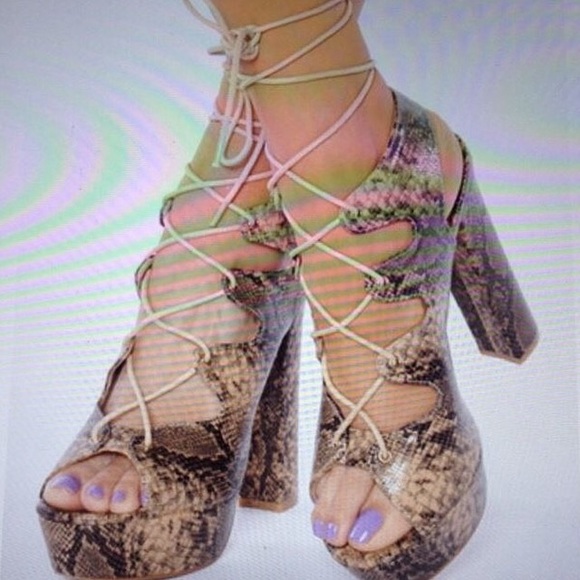 ShuShop | Shoes | Shushope Snake Print Platform Chunky High Heels Laceup | Poshmark